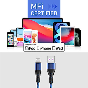 [Apple MFi Certified] 4 Pack iPhone Charger 10ft, Long Lightning Cable Nylon Braided 10 Foot Cord, Fast Charging Cords for iPhone 12 Pro Max/iPhone 12/11Pro Max/12 Pro/11/XS/XR/X/8/iPad,AirPods/Blue