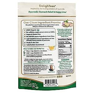 DelighTeas Liver Detox tea | Stomach Relief & Liver Cleansing | Ayurvedic Loose Leaf Milk Thistle, Fennel, Ginger Tea for Digestion | USDA Organic, Vegan, Caffeine Free, Sugar Free | 50 Servings, 5oz