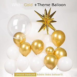 White and Gold Balloon garland kit 145Pcs Chrome Gold and matte white Bobo starburst balloon arch for Bride to be Birthday Party Baby shower Decorations