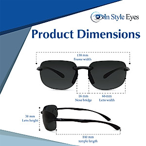 In Style Eyes Lovin Mawi Wrap Around Bifocal Sunglasses, Rimless Reading Glasses with UV Protection - Polarized Lens - Black - 2.5x