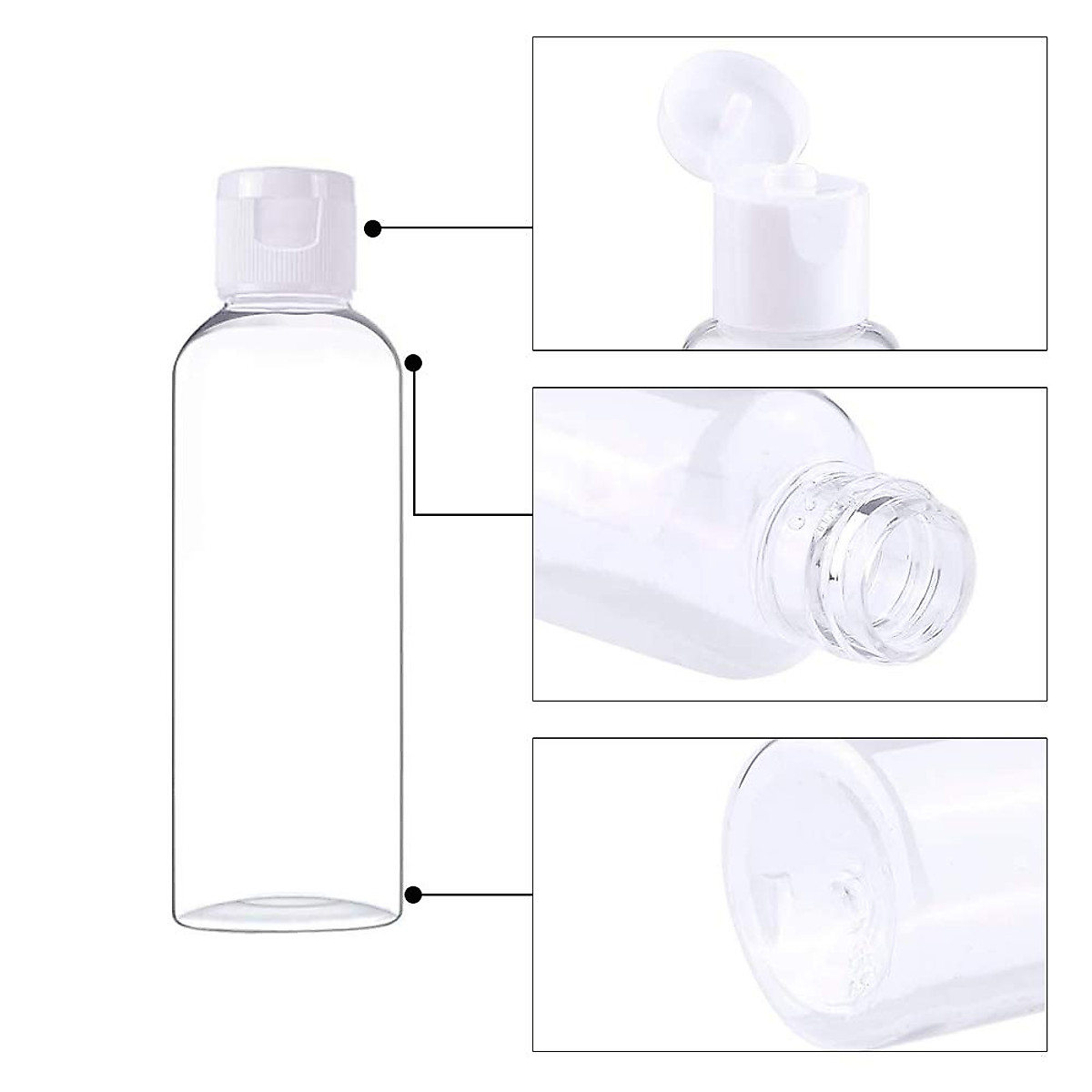 YsesoAi 25Pcs 2 oz Clear Plastic Empty Bottles Travel Containers with Flip Cap for Toiletries Liquids Shampoo Lotion Conditioner (White Cap)
