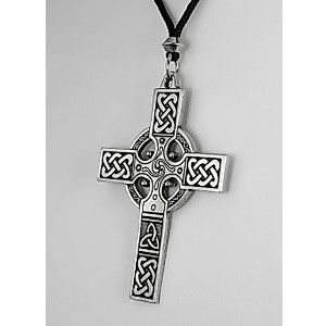 Large Celtic Cross Pendant Necklace - Pewter Irish Jewelry