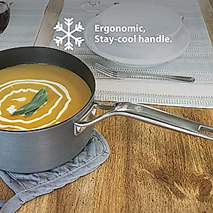 Swiss Diamond Hard Anodized Induction Compatible 3 Quart Saucepan with Lid - Oven and Dishwasher Safe Nonstick Cooking Pot (8 inch) Gray