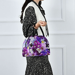 MCHIVER Lunch Bags for Women - Purple Pansy Flower Large Insulated Lunch box for Adult Lunch Tote for Work Reusable Cooler Bag Foldable Bag for Lunch