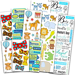 Newborn Baby Boy Stickers Set ~ Bundle with 14 Baby Boy Sticker Sheets for Gender Reveal Parties, Baby Showers, Envelopes, Scrapbooking, Party Favors