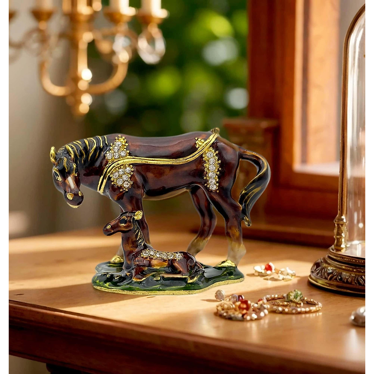 JWT Astyle Thoroughbred Horse Hinged Trinket Boxes with Crystals.Collectible Animal Jewelry Box .Necklace Rings Earrings Storage Boxes.Horse Figurines Home Decor Gifts .