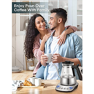 Aiheal Electric Gooseneck Kettle, Glass Electric Tea Kettle with 4 Temperature Control Presets and Keep Warm Function, Pour Over Kettle for Coffee and Tea, Hot Water Boiler, Quick Heating, 1200W/0.8L