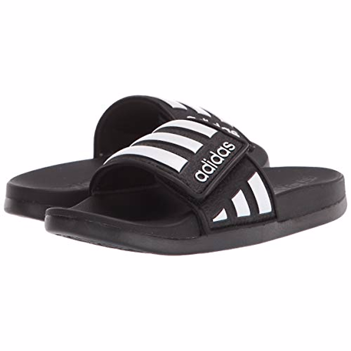 adidas unisex child Adilette Comfort Adjustable Slide, Black, 4 Big Kid US