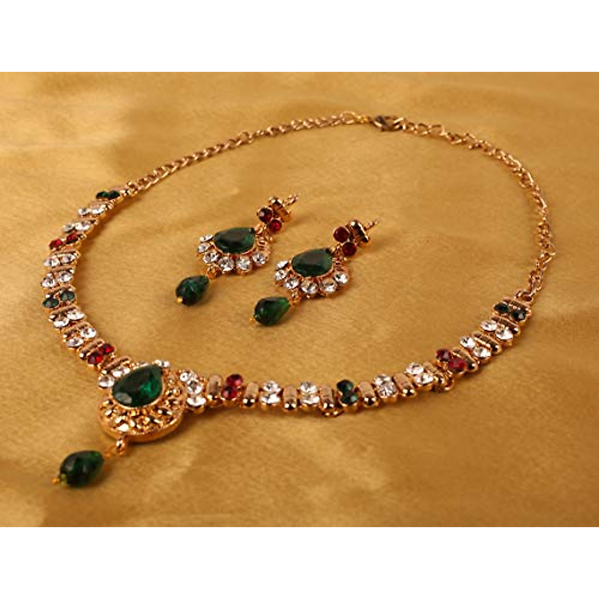 Touchstone Indian jewelry sets for women necklace set red green wedding artificial jewellery kundan gold earrings choker temple costume bollywood traditional sangeet necklaces in antique gold tone