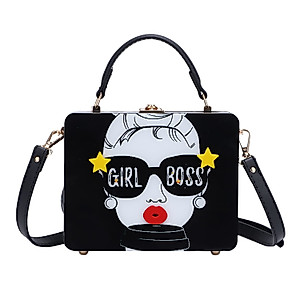 KUANG! Women Novelty Lady Face Shoulder Bags Funky Acrylic PU Leather Top Handle Satchel Handbags Box Clutch Purse for Women