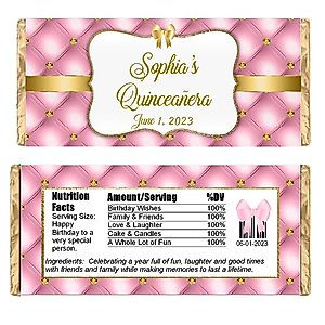 Personalized Candy Wrappers for Chocolate, Birthday Party Favors, Pack of 20 Custom Hershey Bar Labels