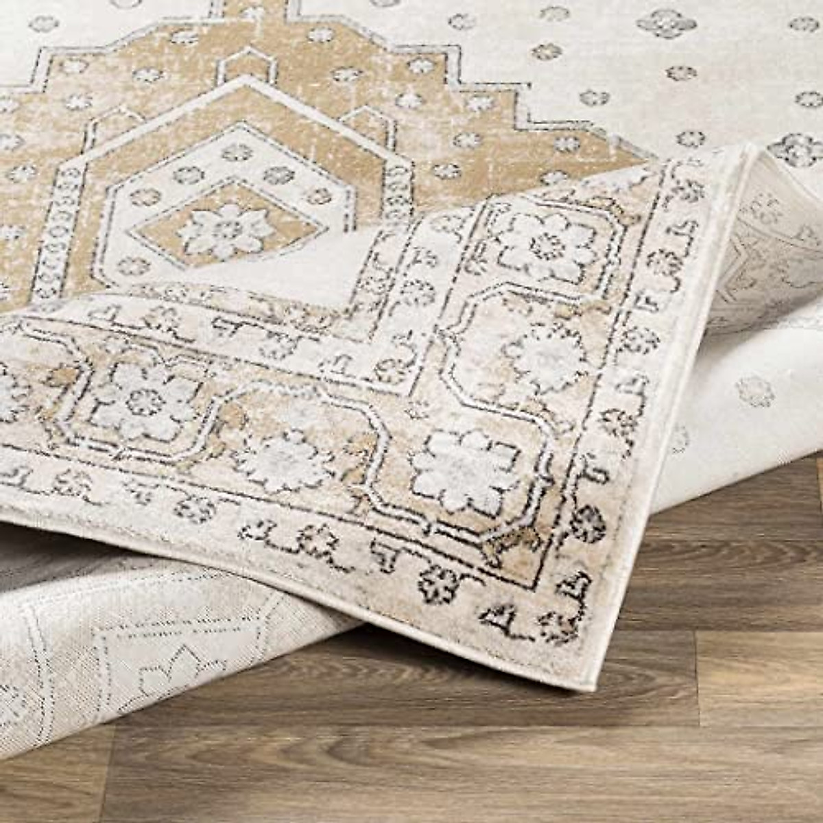 Hauteloom Southwark Oriental Medallion Traditional Farmhouse 9' x 12'4" Living Room Bedroom Area Rug - Bohemian Vintage Distressed - Brown, Beige, Cream, Mustard
