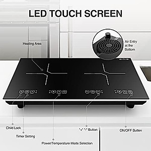 VBGK Double Induction Cooktop, 4000W Countertop Burner Hot Plate LCD Sensor Touch Energy-Saving Portable Induction Cooktops 2 Burner with Child Safety Lock & Timer, 110~120V