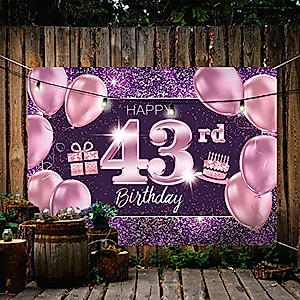 PAKBOOM Happy 43rd Birthday Banner Backdrop - 43 Birthday Party Decorations Supplies for Women - Pink Purple Gold 4 x 6ft