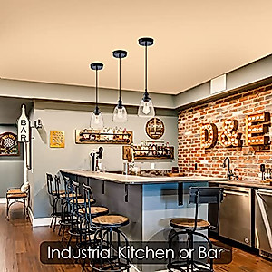 IMPIOIO Pendant Light Over Island Hanging Lighting Industrial Clear Glass Adjustable Cord for Sink Kitchen Island Dining Room, Black, 1 Pack