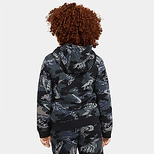 Nike Sportswear Youth Boys Junior Club Camo Hoodie Black/Light Smoke Gray CU8927 010 (Large)