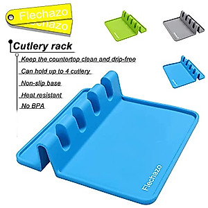 Silicone kitchenware mat-multi-spoon rack for kitchen countertops, cutlery rack with drip pad, suitable for cooking utensils such as barbecue tongs, spoons, etc., essential for party kitchens (blue)