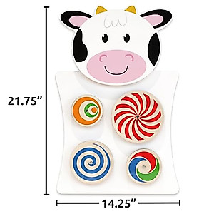 SPARK & WOW - 50677 Cow Activity Wall Panel - 18m+ - Toddler Activity Center - Wall-Mounted Toy - Busy Board Decor for Bedrooms, Daycares and Play Areas