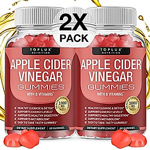 Toplux Apple Cider Vinegar Gummies - 1000mg ACV with B12, Beet Root, Pomegranate for Immune System, Detox & Cleanse, Gummy Alternative to Apple Cider Vinegar Capsules, for Men Women 2X Pack