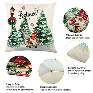 ButyHome Christmas Pillow Covers 18x18 Buffalo Plaid Pillows with Trees Snowman Elf Decorative Holiday Throw for Sofa Couch Decorations Set of 4 (Sa18)
