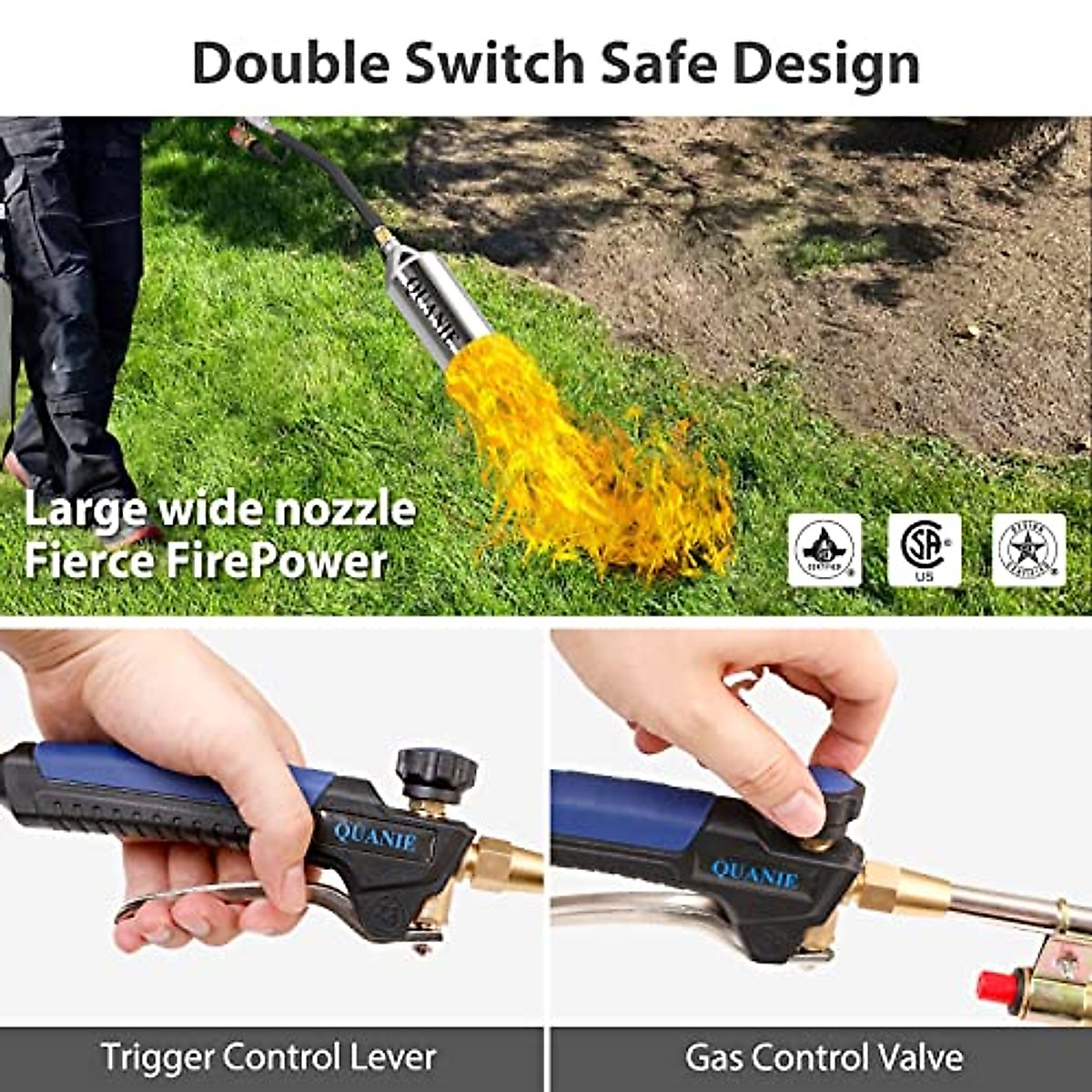Propane Torch Burner Weed Torch High Output 800,000 BTU with 9.8FT Hose,Heavy Duty Blow Torch with Flame Control and Turbo Trigger Push Button Igniter,Flamethrower for Garden Wood Ice Snow Road (Blue)