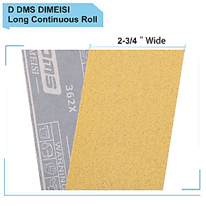 362X - 20 Yard Sandpaper 80 Grit 2-3/4" Wide Long Continuous Roll, Gold PSA Longboard Sand Paper, Self Adhesive Stickyback Sandpaper for Woodworking and Automotive - D DMS DIMEISI
