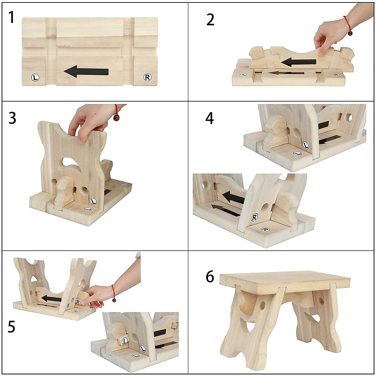 famobay Inovative Hand Crafted Hardwood Kid's Step Stool,Unfinished, No Glue, Screws, Staples or Nails, Lightweight and Sturdy, Plant Stand,Toddler Stool Chair, Unfinished Natural