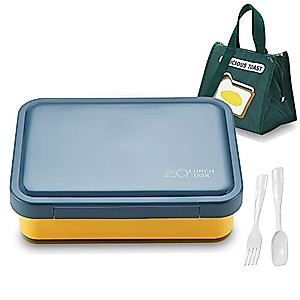 ZZQ Bento Box Lunch Box, Lunch Box Containers for Kids & Adults, 4 Compartment Container for Schools Lunch with Bag, Cutlery, Microwave Safe, BPA Free On-the-Go Meal Prep Containers (Yellow)