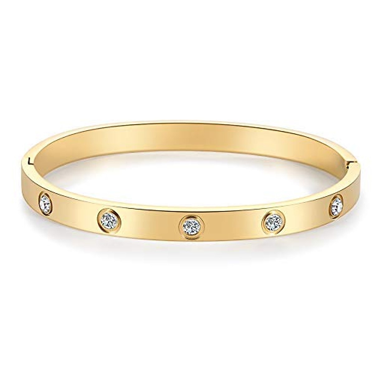 My Daily Styles Stainless Steel Womens Hinged CZ Bangle Bracelets (Yellow)