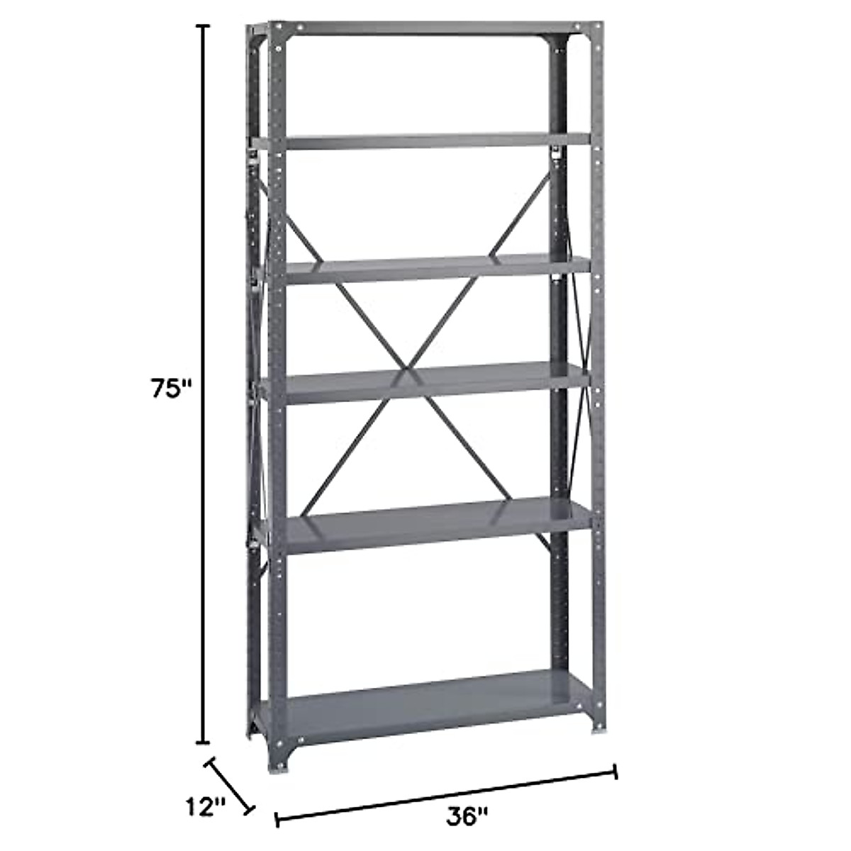 Safco Products 6268 Commercial Shelf Kit 36" W x 12" D x 72" H with 6 Shelves, Gray