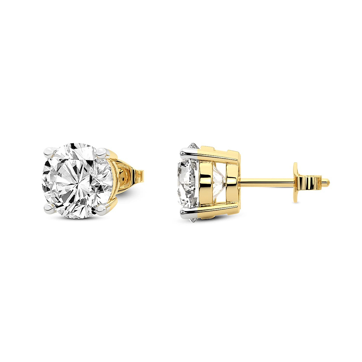 IGI Certified 3 Carat Round Shape Solitaire Lab Diamond Stud Earrings 4 Prong | F-G Color, VS1-VS2 Clarity | 14K Yellow Gold | Friendly Diamonds Earrings