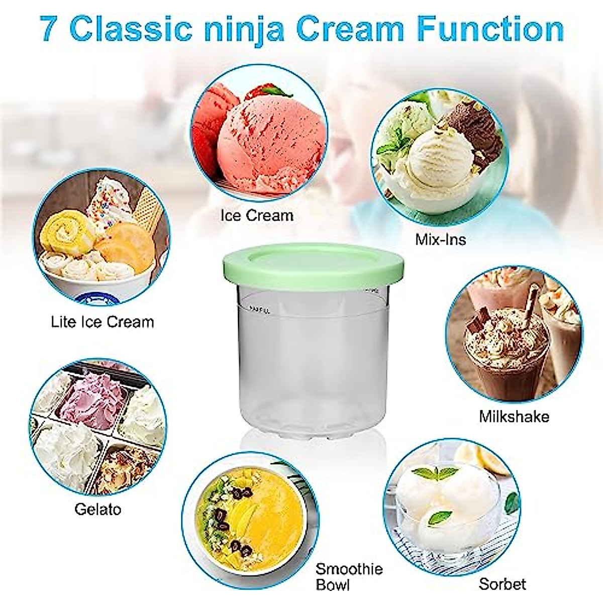 Rosvola Ice Cream Pint Container with Silicone Lid Replacement for Ninja Creami, Compatible with NC299AMZ & NC300s Series Creami Ice Cream Makers, BPA Free and Dishwasher Safe (4 Pack)
