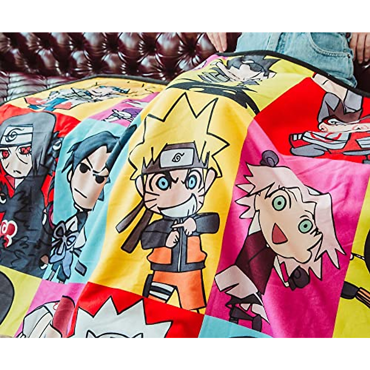Naruto: Shippuden Character Collage Fleece Throw Blanket With Sherpa Backing | Plush Soft Cover For Sofa and Bed