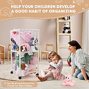 Joonly Stuffed Animal Storage, Stuffed Animal Zoo Storage Box with 360° Brake Wheels Toy Storage Holder, Plush Toys Storage Organizer for Kids Playroom, Bedroom, Nursery