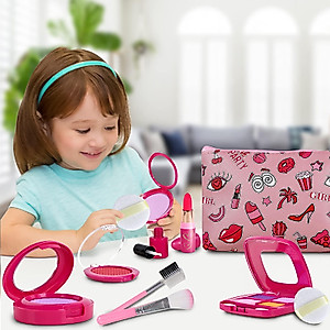 RONGGE Girl Gifts Pretend Play Makeup Toys Beauty Set for Toddler Little Girls Age 3 4 5 6-8 Kids Your Princess Niece Granddaughter Birthday Valentine's Day Christmas (Fake Cosmetic 15pcs Kits)