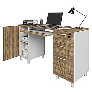 Modern Design By Crafts & comfort Venice Computer Desk - Office Desk with 3 Drawers & CPU Storage Cabinet - Laptop Workstation with Keyboard Tray & Cable Hole - Home & Office Supplies -Cass/White