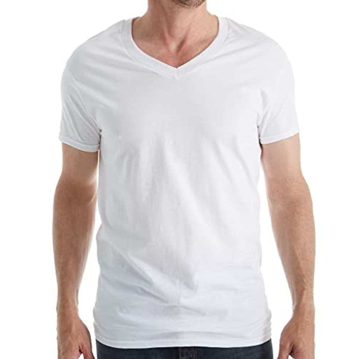 Fruit of the Loom Men's Eversoft Cotton Stay Tucked V-Neck T-Shirt, Regular-White-6 Pack, XX-Large