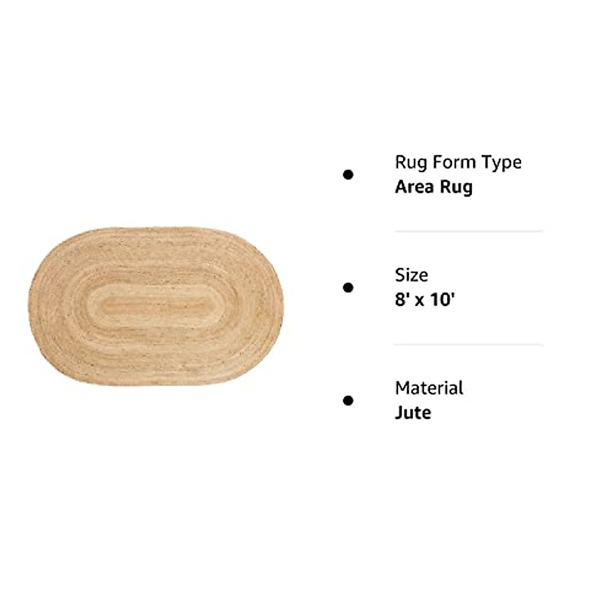 Superior Hand Woven Natural Fiber Reversible High Traffic Resistant Braided Jute Area Rug, 8' x 10' Oval