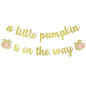 Gold Glitter A Little Pumpkin is On The Way Banner- Pumpkin Baby Shower Party Decorations,Girl Fall Baby Shower Gender Reveal Birthday Party Decoration Supplies,Fall Pumpkin Mantel Home Decor