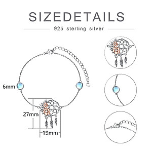 MBSUUH Dream Catcher Bracelet 925 Sterling Silver Synthetic Moonstone Rose Flower Dreamcatcher Jewelry Birthday Gifts for Women Wife Mom