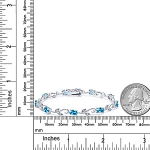 Gem Stone King 925 Sterling Silver Swiss Blue Topaz and Diamond Greek Vine Tennis Bracelet For Women (5.08 Cttw, Gemstone Birthstone, 7 Inch)