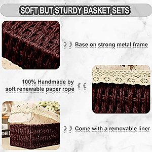 3 Pcs Handmade Wicker Storage Baskets Set Shelf Baskets,Woven Decorative Home Storage Bins for Bedroom,livingroom,kitchenroom,Table,Closet,Pantry, Entryway, Home Decor Brown