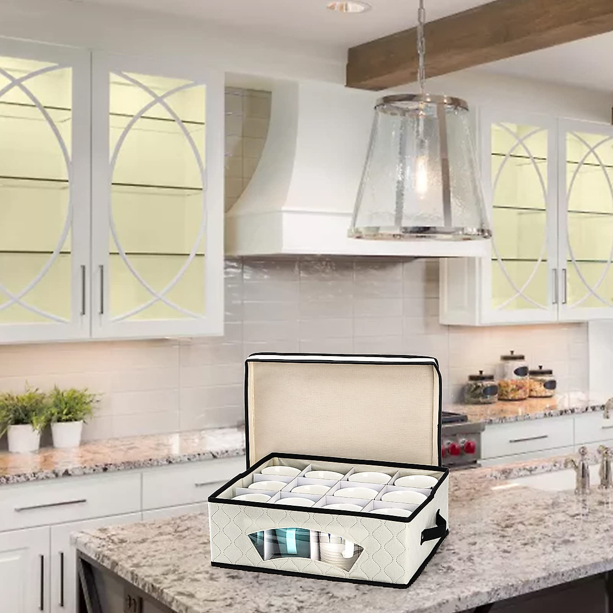 Dicunoy Mug and Cup Storage Box, China Storage Containers with Dividers, Holds 12 Glassware Storage Case with Lid and Handles for Tea Cups, Stoneware Cups, Christmas Mugs, Light Bulb