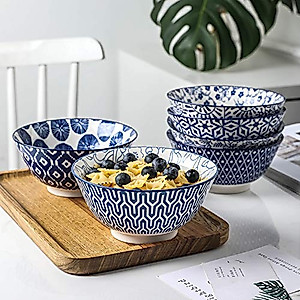 Selamica Blue and White Porcelain 20oz Cereal Bowl Set - Set of 6, 6 inch Soup Bowls, Ceramic bowls for Cereal, Soup, Salad and Pasta, Vintage Blue, Gift Pack