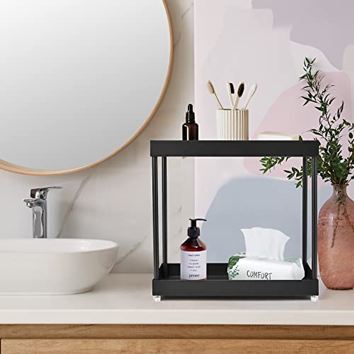 2 Tier Bathroom Countertop Organizer, Counter Standing Rack Cosmetic Vanity Tray Kitchen Spice Rack Countertop Storage Shelf, Black