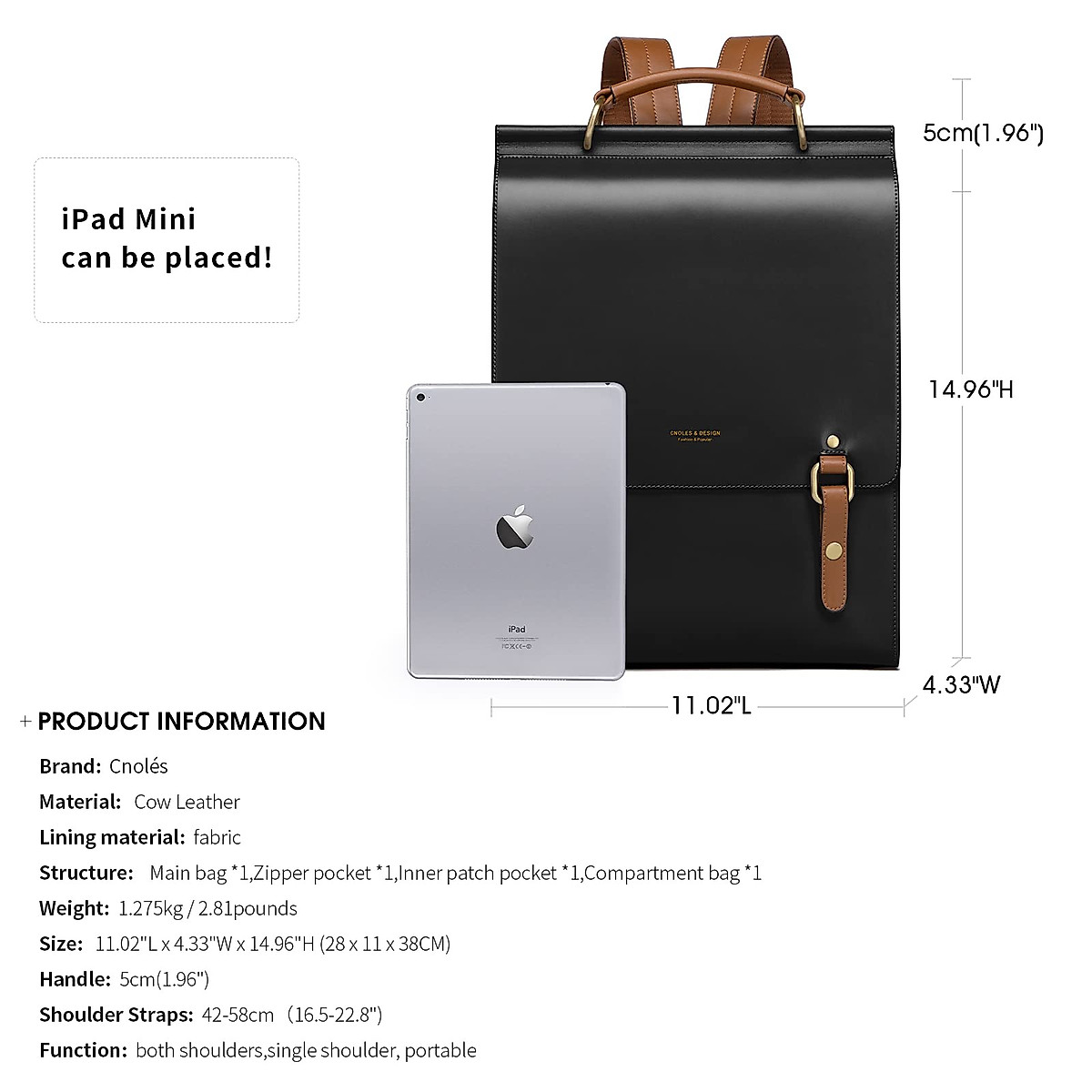 Cnoles Leather Backpack Purse For Women Fashion Ladies Vintage Bags Casual College Travel Backpacks Large bag Black