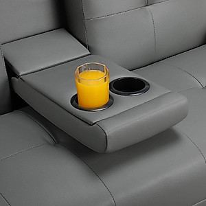 GATEQ Contemporary Faux Leather Futon, Convertible Sofa Bed, Adjustable Sofa Sleeper, Folding Sunbed Guest Bed, Removable Armrests with Cupholders and Pillow (Grey)