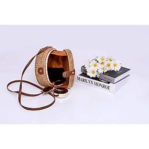 Zerodist Round Rattan Bags for Women Handmade Wicker Women Purse Handbag Crossbody Shoulder Womens leather Straps Purse (3)