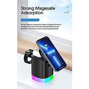 Magnetic Wireless Charging Station for Apple Series,3 in 1 Faster Mag-Safe Wireless Charger Stand for iPhone 14/13/12 Series/iPhone11/Samsung, Apple Watch Series and Airpods with QC3.0 Adapter
