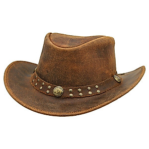 SideWinder Australian Cowboy Leather hat Unisex Adult for Men and Women Shapeable Outback Western Style Wide Brim Brown